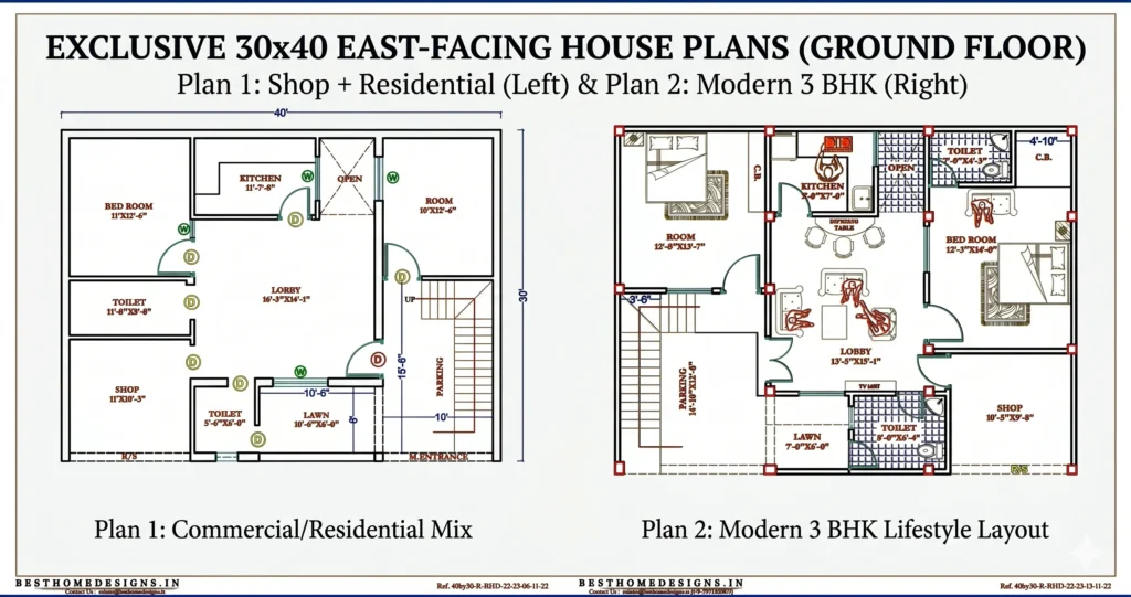Exclusive 40x30 House Plan With Parking & Shop (1200 Sq.ft)